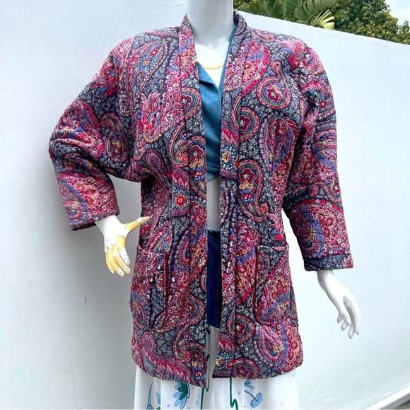 Paulette King | Jackets & Coats | 8s Quilted Pink And Red Floral Open ...
